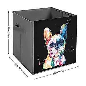 Watercolor French Bulldog Foldable Storage Bins Printd Fabric Cube Baskets Boxes with Handles for Clothes Toys, 11x11x11