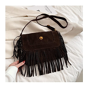 Vintage Western Cowgirl Style Fringe Crossbody Bags Country Women Hobo Hippie Grunge Tassel Faux Suede Shoulder Bags (Coffee,One Size)