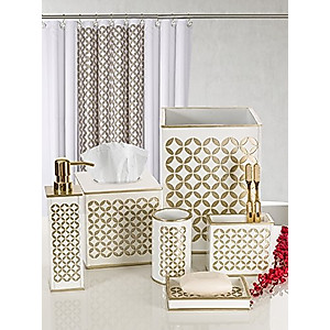 Creative Scents White Bathroom Accessories Set - Decorative 4 Piece Bathroom Accessory Set Includes: Soap Dispenser, Toothbrush Holder, Soap Dish and Tumbler, Gift Packaged (Diamond Lattice)