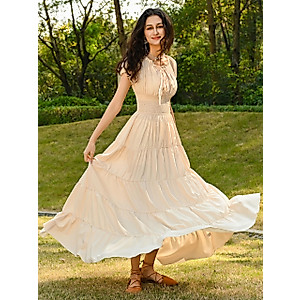 Zhitunemi Renaissance Costumes Women Medieval Chemise Dress Under Dress Peasant Irish Beige S