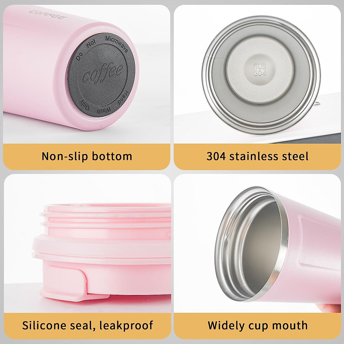 Stainless Steel Vacuum Insulated Travel Coffee Mug, Led Temperature Display Insulated Tumbler, Leak Proof With Lid Keeps Cold And Warm, Suitable For Coffee, Tea And Beer(Pink)