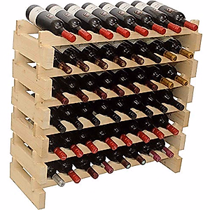 DisplayGifts Freestanding Stackable Storage Stand Display Shelves Wine Rack Wobble-Free 48 Bottle Capacity 8 X Rows, Pine Wood (Natural Pine, Unfinished)