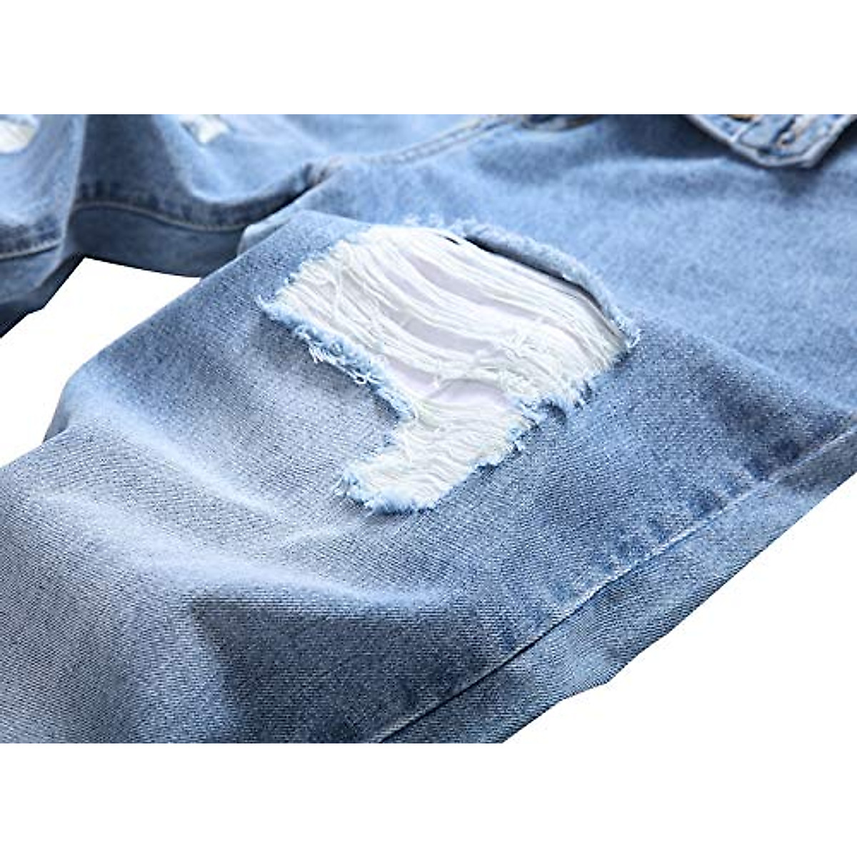 DANT BULUN Men's Ripped Distressed Destroyed Slim Fit Straight Leg Denim Jeans (38, Light BlueLY005)