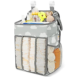 Maliton Hanging Diaper Caddy Organizer - Diaper Stacker for Changing Table, Crib, Playard or Wall & Nursery Organization Baby Shower Gifts for Newborn (Gray Cloud)