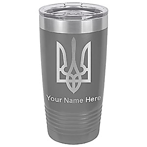 LaserGram 20oz Vacuum Insulated Tumbler Mug, Flag of Ukraine, Personalized Engraving Included (Gray)