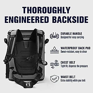 Novoto Magnetic Backpack Cooler 30 Can, Leakproof Insulated Backpack Coolers, Waterproof Soft Cooler Bag for Men & Women, One-Handed Quick Access for Beach, Lunch, Picnic, Kayak, Car, Camping (Gray)