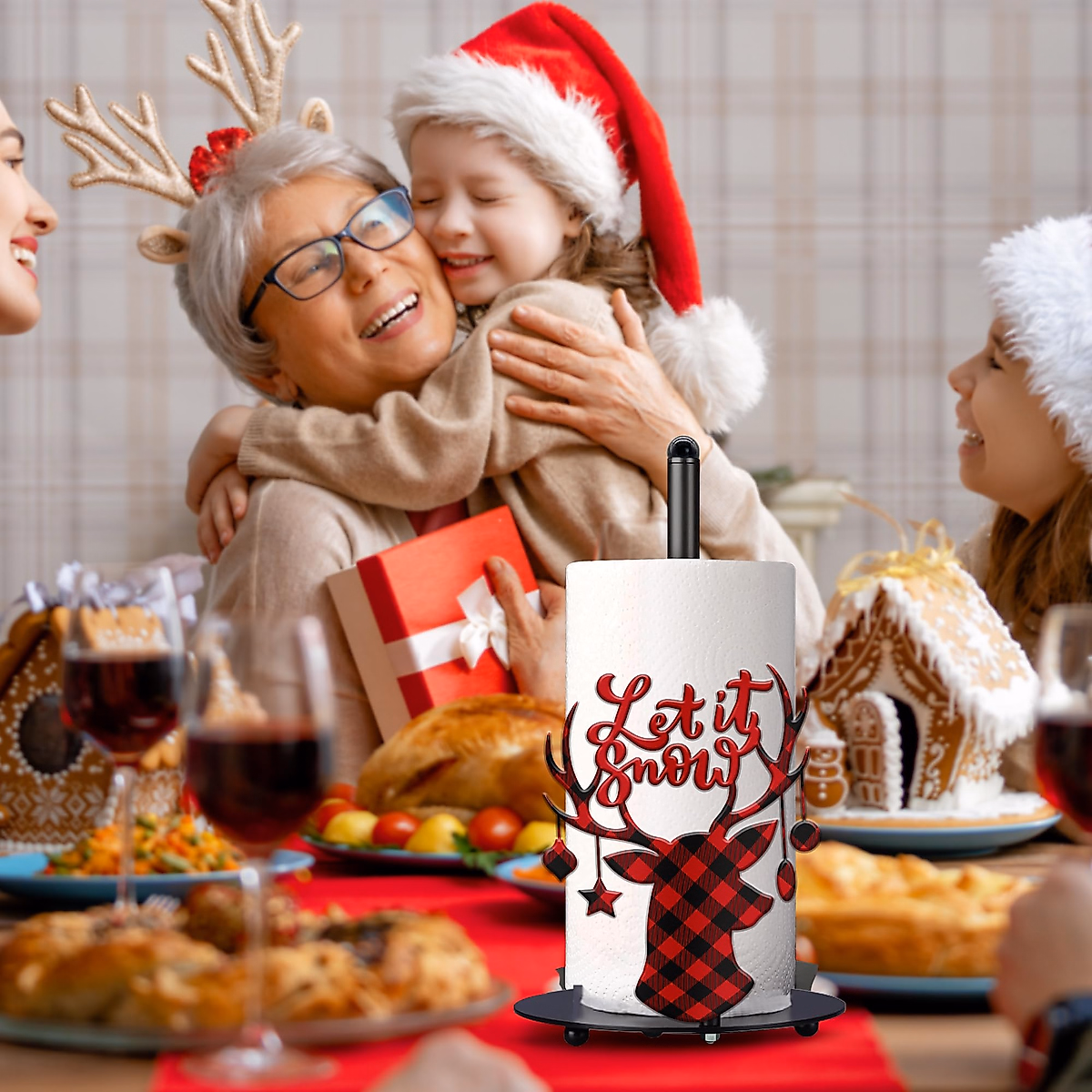 Christmas Paper Towel Holder, Christmas Bathroom Decor, Christmas Kitchen Decor Accessories Paper Towel Holder Stand, Metal Christmas Decorations for Kitchen, Large Towel Stand for Countertop