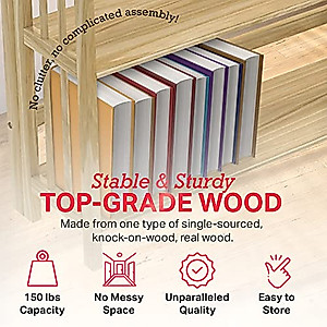 STONY EDGE 4-Tier Folding Bookshelf | Natural Wood Finish | 45x32x11.5 Inches | Book Shelf for Books and Trinkets | No Assembly Required | Foldable & Small Bookshelf for Home and Office