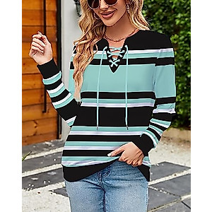 Women's Casual Sweatshirt Long Sleeve Trendy Lace Up Tops Lightweight V Neck Drawstring Pullover Tops-HBQTW-XL