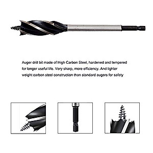 Woodworking Auger Drill Bit Sets, 8Pcs High Carbon Steel Wood Boring Bits Long 4 Flute Cut Drilling Tool Wood Hole Cutter for Wood Door Lock 9/23, 9/19, 5/9, 7/11, 5/7, 11/14, 13/15, 63/64-IN