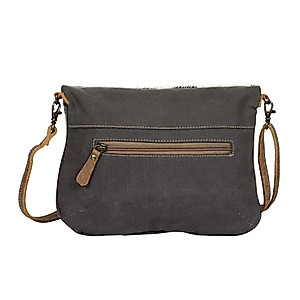Myra Bag Coal Upcycled Canvas & Cowhide Fold-Over Crossbody Bag S-1304