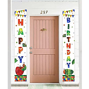 Cartoon Very Hungry Little Green Caterpillar Happy Birthday Banner Background Insects Theme Decor Door Porch Decorations for Girls Boys Baby Shower 1st Birthday Party Supplies Favors Backdrop Gift