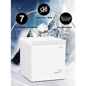 KRIB BLING Chest Freezer Krib Bling Adjustable Thermostat Compact Freezers with Removable Storage Basket for House Kitchen Garage Basement (7.0 cu.ft, White)