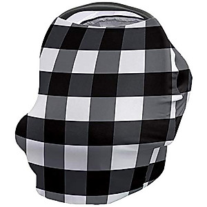 Baby Nursing Cover for Breastfeeding, Buffalo Plaid Black and White Checker Breathable Stretchy Nursing Scarf Carseat Canopy for Boys or Girls Stroller Car Seat Covers Tartan Check Lattice
