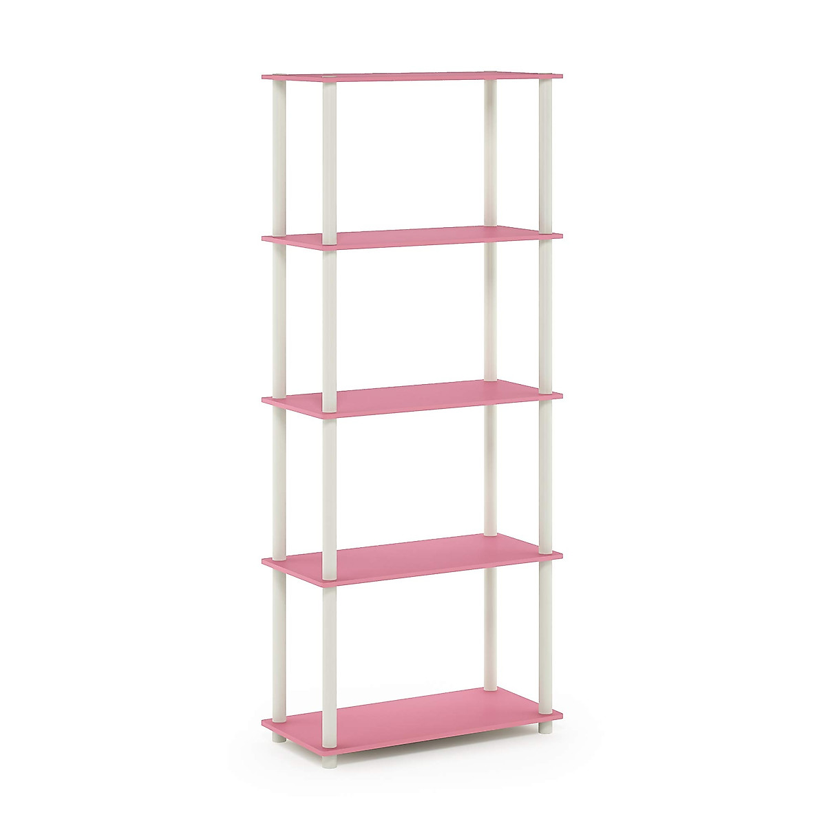 Furinno Turn-N-Tube 5-Tier and 3-Tier Storage Shelves, Pink/White
