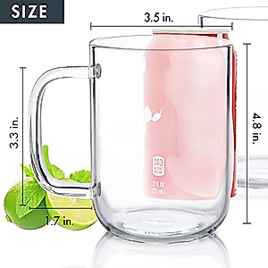 Aquach Glass Mugs 20 oz Set of 2, Extra Large Clear Glass Cup with Handle for Hot/Cold Coffee Tea Beverage, Thicker Quality for Safe Use Every Day