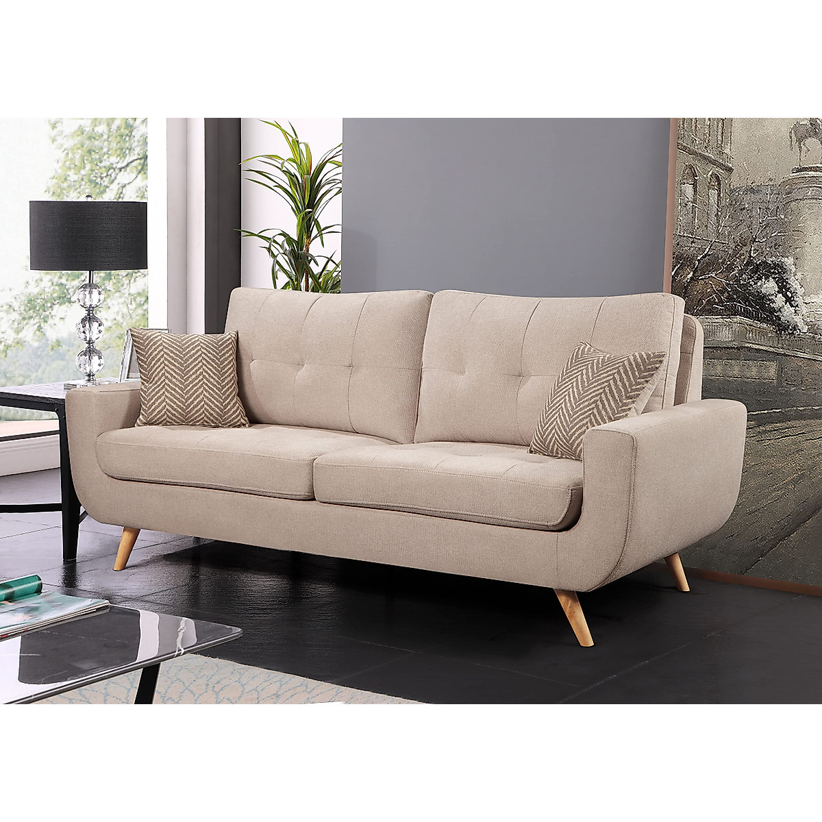 Abbyson Living Paige Sofa - Modern Design, Fabric, Stain Resistant, Ivory