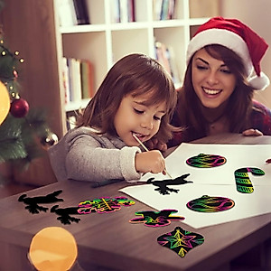 48 Pcs Christmas Scratch Art for Kids, Snowman Elk Rainbow Scratch Paper Angel Bell Christmas Crafts for Kids Christmas Party Favors Supplies Gifts DIY Decoration