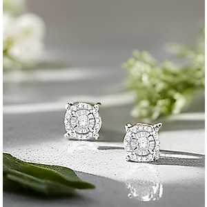 NATALIA DRAKE 1/4 Cttw Round Diamond Stud Earrings for Women Set in Rhodium Plated 925 Sterling Silver Stud Halo Color IJ/Clarity I2-I3