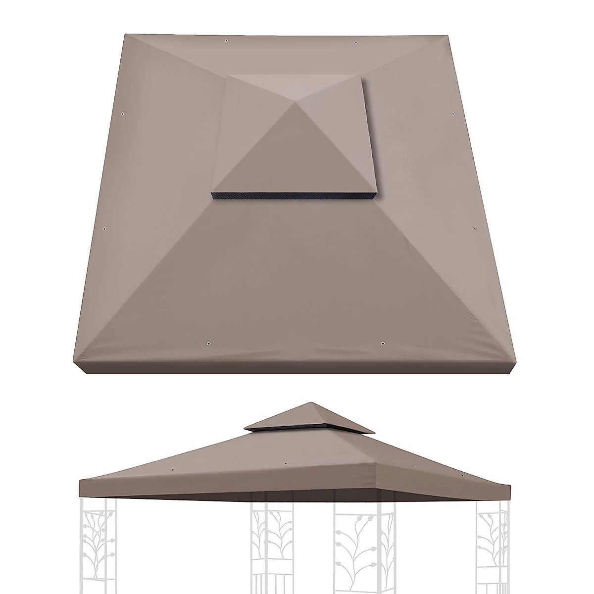 YardGrow 8'x8' Double Tier Gazebo Replacement Canopy Garden Polyester Water-Repellent Cover (Taupe)