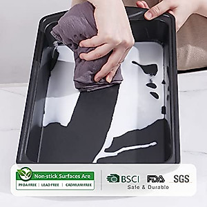 HONGBAKE 9x13 Baking Pan, Rectangle Cake Pan, Premium Small Sheet Pan for Oven with Widened Handle, Nonstick and Dishwansher Safe - Dark Grey