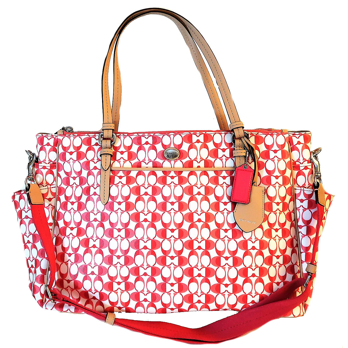 COACH Peyton Dream C Multifunction Baby Diaper Tote in Silver / White Pomegranate / Tan 30541