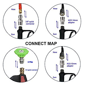 RIDGE WASHER Pressure Washer Gun 5000 PSI, 12 GPM, High Pressure Spray Gun with 1/4" Quick Connector, 3/8'' Quick Connect, M22-14mm and M22-15mm Fitting
