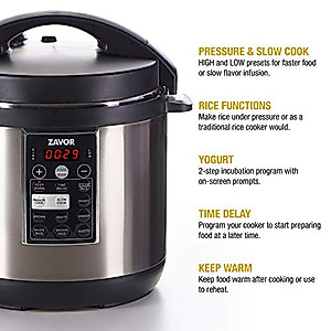 Zavor LUX Multi-Cooker, 4 Quart Electric Pressure Cooker, Slow Cooker, Rice Cooker, Yogurt Maker and more - Stainless Steel (ZSELX01)