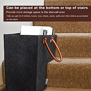 Hibycknl Stair Basket with Handles Black Felt Staircase Baskets Stair Storage Organizer for Wooden Stairs Storage Bins
