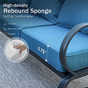 PHI VILLA 7 PCS Patio Furniture Set,Metal Outdoor Furniture with 1x 3 Seater Cushioned Deep Seating Bench Sofa, 2 Swivel Sofa Chair, 2 x Leg Sofa Chairs & 2 Ottoman for 7 Person, Peacock Blue