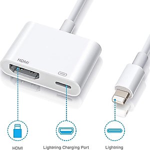 [Apple MFi Certified] Lightning to HDMI Adapter for iPhone 1080P HDMI Digital AV Adapter Sync Screen Connector with Charging Port Support for iPhone 11 XS XR X 8 7 iPad iPod on HD TV Monitor Projector