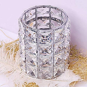 Tasybox Crystal Makeup Brush Holder Organizer, Handcrafted Cosmetics Brushes Cup Storage Solution (Silver)