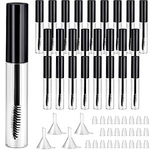 25 Pieces 10 ml Empty Mascara Tubes Wand Empty Eyelash Bottle Clear Refillable Mascara Container with 4 Pieces Funnels Transfer Pipettes for Castor Oil and DIY Cosmetics