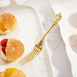 KEAWELL Luxury 5.9" Appetizer Forks, 18/10 Stainless Steel, Set of 4, Gorgeous Cocktail Forks/Dessert Forks (Gold)