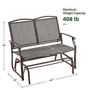 Yaheetech Outdoor Glider 2-Person Outdoor Glider Bench, Patio Glider Chair, Rocking Patio Chairs Outdoor Loveseat for Backyard, Poolside, Garden,Porch, Heavy Duty Steel Frame, Gray