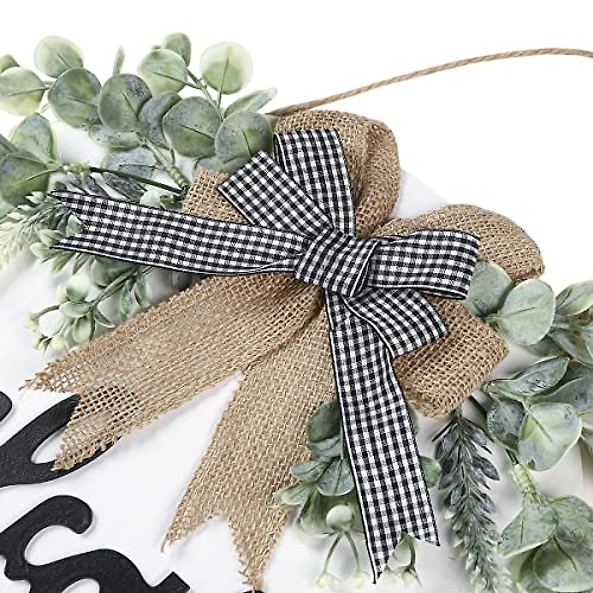 Sattiyrch Welcome Sign for Front Door Round Wood Sign Hanging for Farmhouse porch Door Decoration (White)