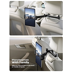 Lamicall Car Headrest Tablet Holder - [3 in 1 Extension Arm] Adjustable Tablet Car Mount for Back Seat, Road Trip Essentials for Kids, for 4.7-11" Tablet Like iPad Pro, Air, Mini, Galaxy, Fire, Black