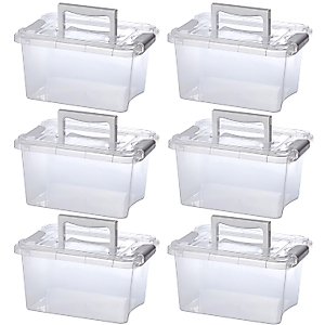 Gagee 6 Pack 3.5 Qt Storage Bins with Lids and Latching Buckles,Stackable Plastic Storage Containers with Lids for Home, Office and School Supplies,Clear,Small