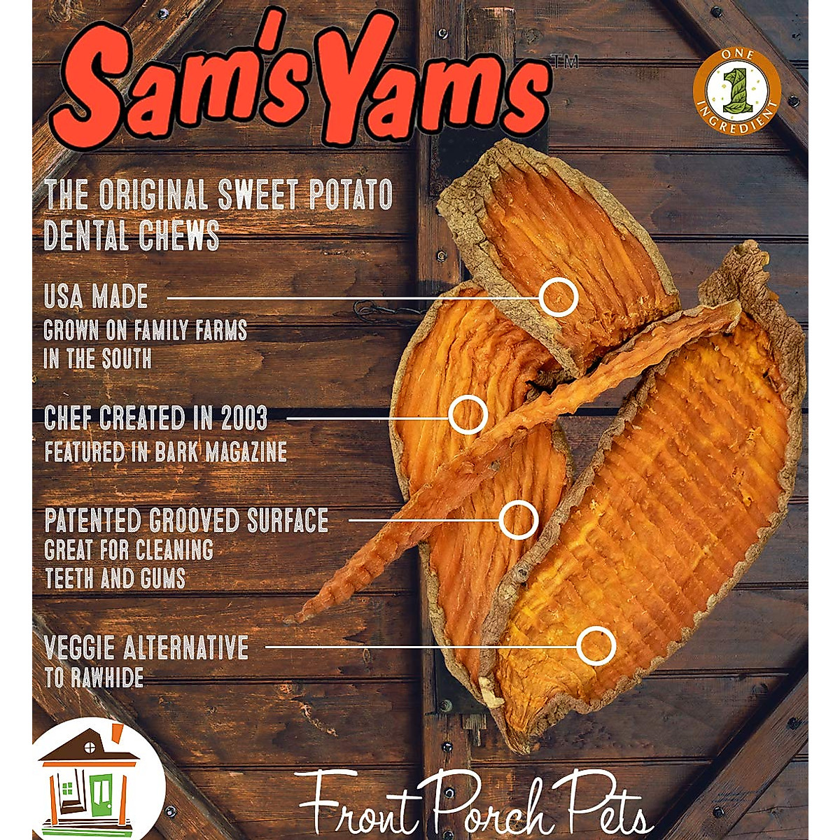 Sam's Yams Sweet Potato Dog Chewz, All Natural Made in USA Sweet Potato Dog Treats - Dried and Chewy - Perfect for Small, Medium, and Large Dogs - Healthy Dog Supplement Treats, 5 oz Single Pack
