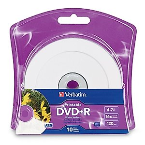 Verbatim DVD+R 4.7GB 16X White Inkjet Printable with Branded Hub - 10pk Blister*