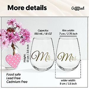 Triple Gifffted Mr and Mrs Wine Glasses Couples Gifts Ideas for Wedding, Anniversary, Gift for Engagement, Bride & Groom, Newlyweds, His and Hers, Wife, Husband, Christmas Presents