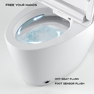 Modern Smart Toilet with Auto Flush, Foot Kick Flush, Blackout Flush, One Piece Toilet Tankless with Heated Seat, IPX4 Waterproof, LED Nightlight and Soft Close (1)