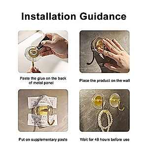 Wall Hooks for hanging heavy duty, 4 Pack Over the Door Hooks Shower Towel Hooks Coat Hooks Wall Mounted,Damage Free Adhesive Hooks,Gold Hooks for Bathroom Bedroom Kitchen Door Garage Closet - Gold