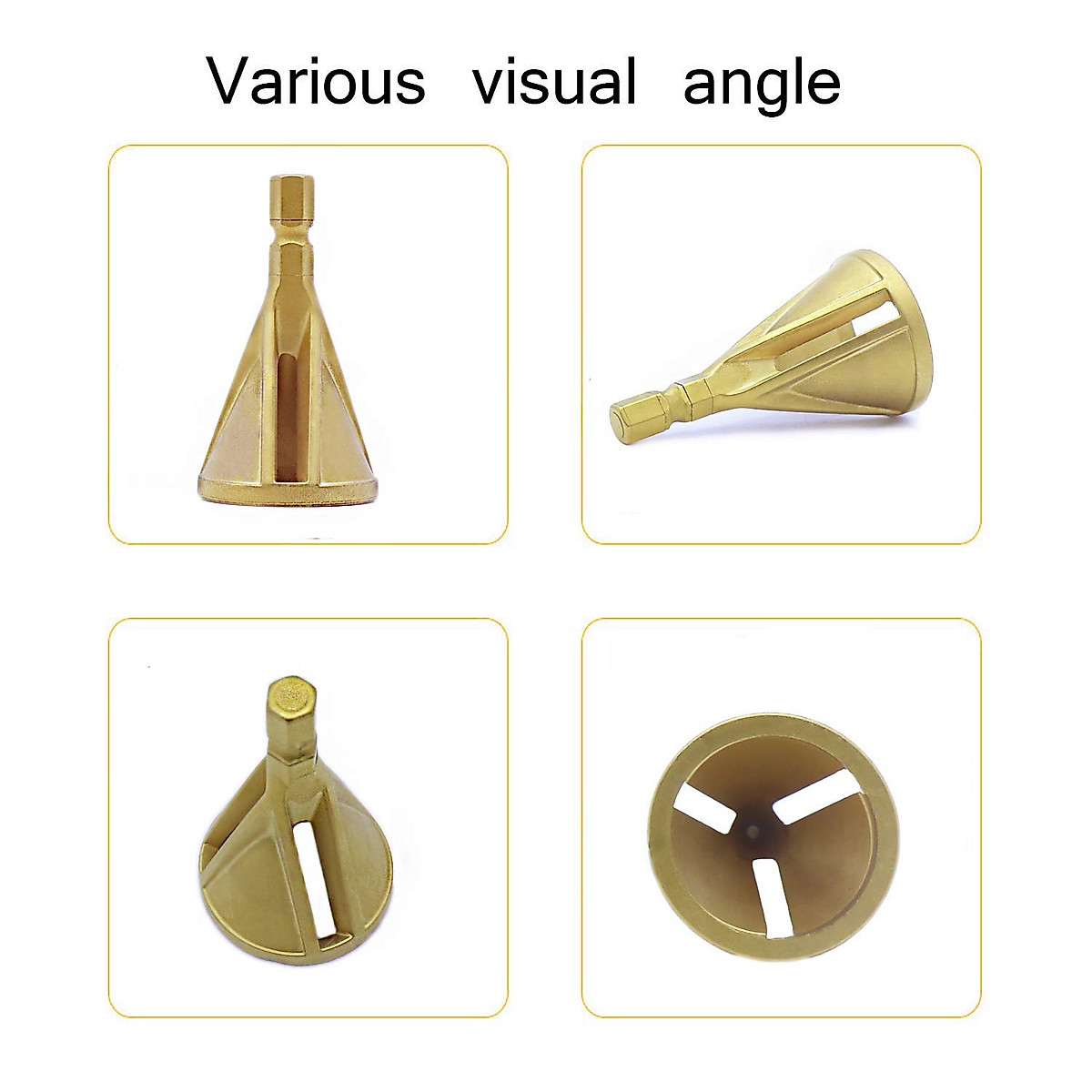 Deburring External Chamfer Tool Remove Burr Repair Drill Bit Bolt External, Quickly Repairs Damaged Bolts Deburring Outer Chamfer (Golden Hex Shank Six Slots)