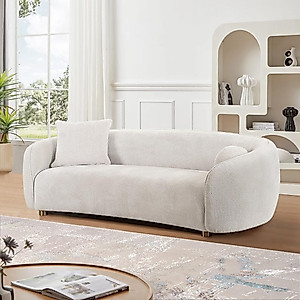 Pasargad Home Zarina Upholstered Modern Loveseat with 2 Pillows Included, Ivory