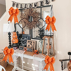 TONIFUL 2.5 Inch Orange Stripe Burlap Ribbon Wired Edge Ribbon Thanksgiving Fall Halloween Christmas Wired Ribbon for Crafts Gift Tree Topper Wreath Bows Outdoor Indoor Decorations 6yds