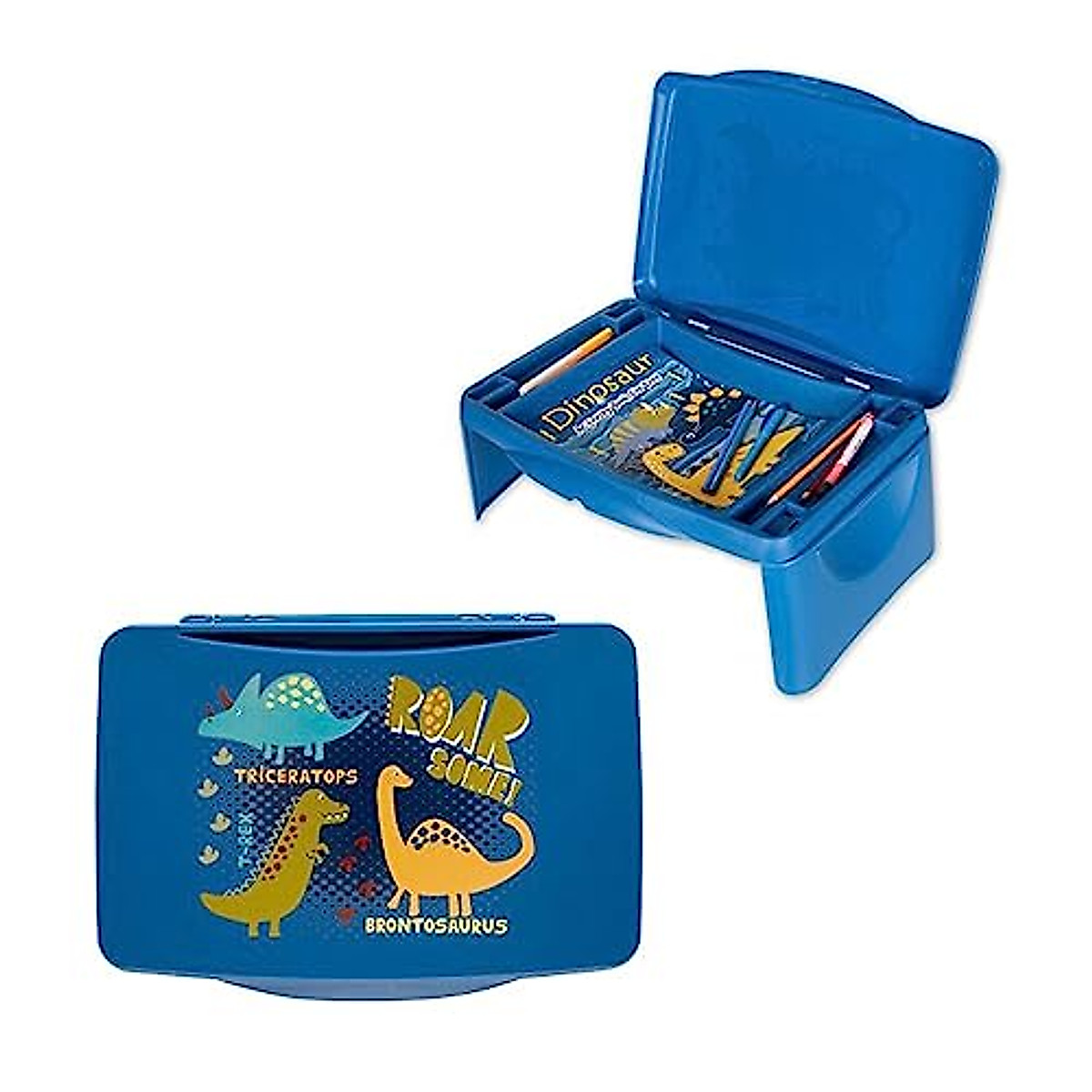 Baby Boom Funhouse Dinosaurs Kids Lap Desk with Storage - Folding Lid & Collapsible Design - Portable for Travel or use in Bed at Home - Great for Writing, Reading, Blue, 1 Count