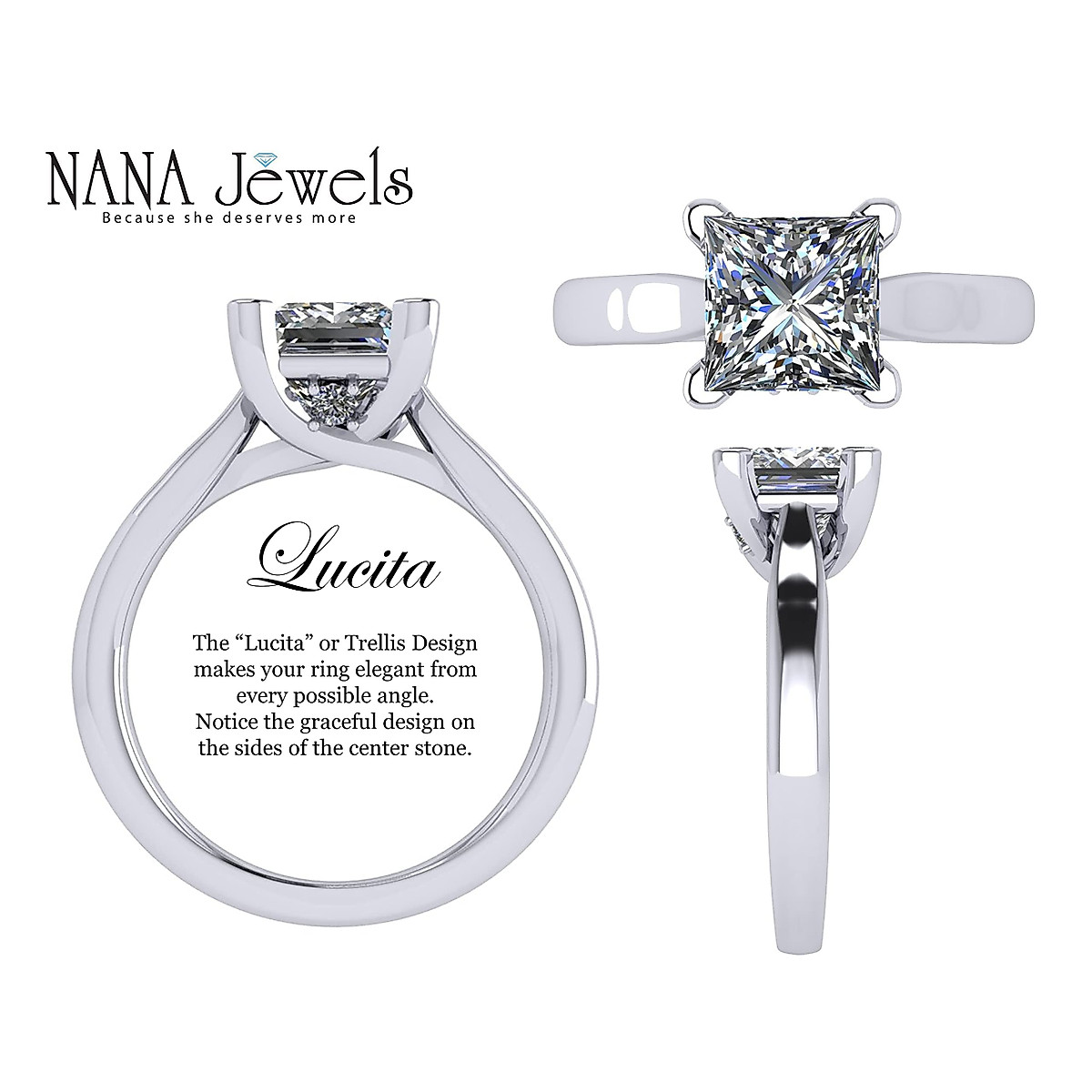 NANA Jewels 2.00ct Princess Lucita Solitaire Engagement Ring Wedding Set Pure Brilliance Zirconia in Silver Size 7