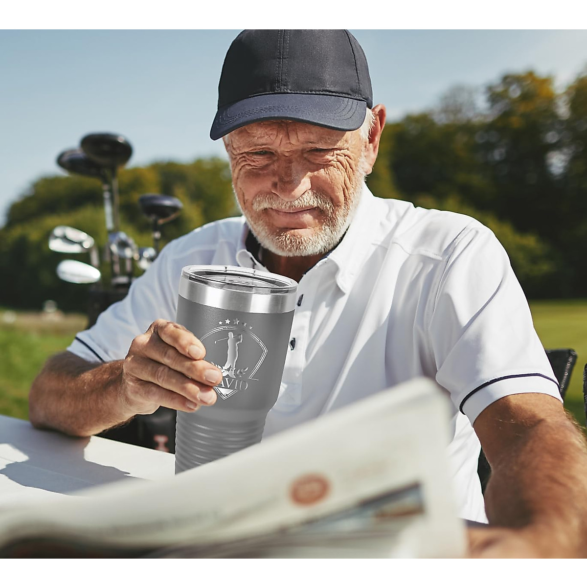 Customized Tumbler 30oz with Straw, Personalized Vacuum Insulated Tumbler with Custom Name Text Engraved in USA - Basketball, Tennis, Soccer, Golf, Football Sport Player, Coach Gift (Gray)
