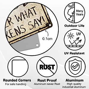 Warning Chicken Signs For Coop Funny Outdoor - Keep Gate Closed No Matter What The Chickens Say Aluminum Rust Free 9" X 11", Pre-Drilled Holes, Weather Resistant